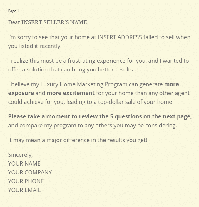 The Perfect Expired Listing Letter Includes Editable Template LUXVT